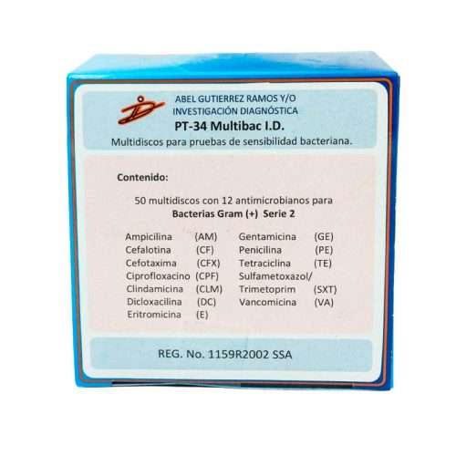 PT-34 ID MULTIBAC I.D. MULTIDISCOS PARA BACTERIAS GRAM POSITIVAS 50 PZS